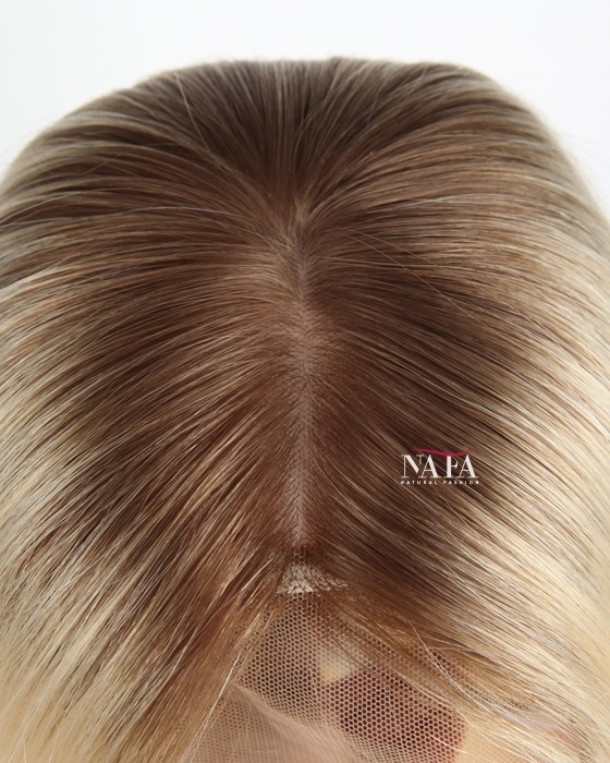 Striking Contrast: 14 Inch Ombre Blonde Wig with Brown Roots --Nafawigs.com