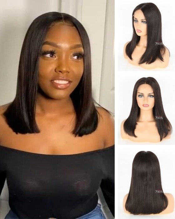 Fashion Middle Part Closure Wig Blunt Cut Bob Closure Wig|Shoulder ...